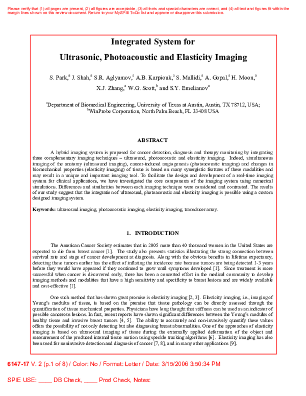 (PDF) Integrated system for ultrasonic, photoacoustic and elasticity imaging
