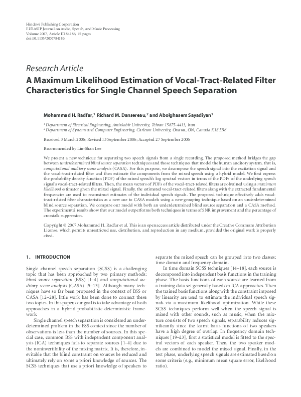 (PDF) A Maximum Likelihood Estimation of Vocal-Tract-Related Filter Characteristics for Single ...