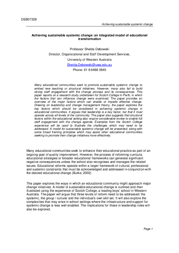 (PDF) Achieving sustainable systemic change Achieving sustainable ...