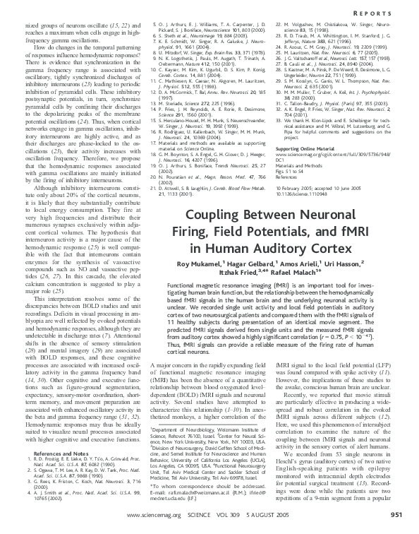 (PDF) Coupling Between Neuronal Firing, Field Potentials, and fMRI in ...