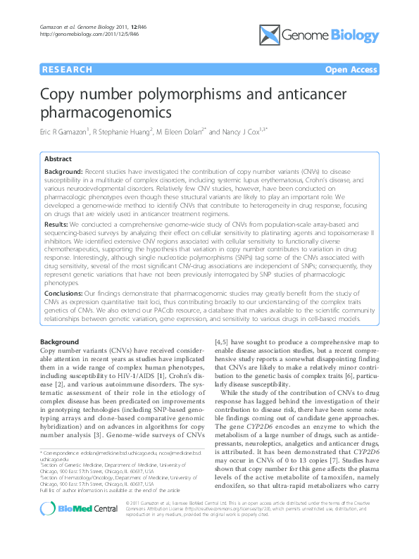 (PDF) Copy number polymorphisms and anticancer pharmacogenomics