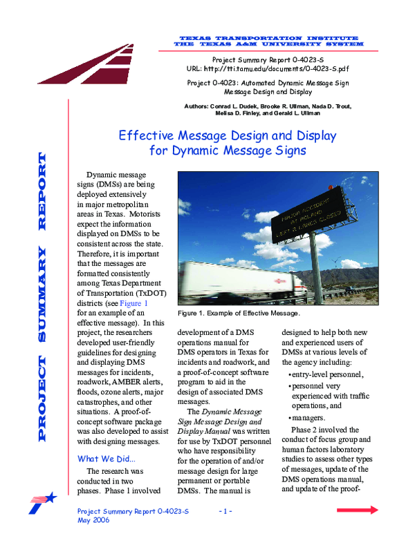 (PDF) Effective Message Design and Display for Dynamic Message Signs ...