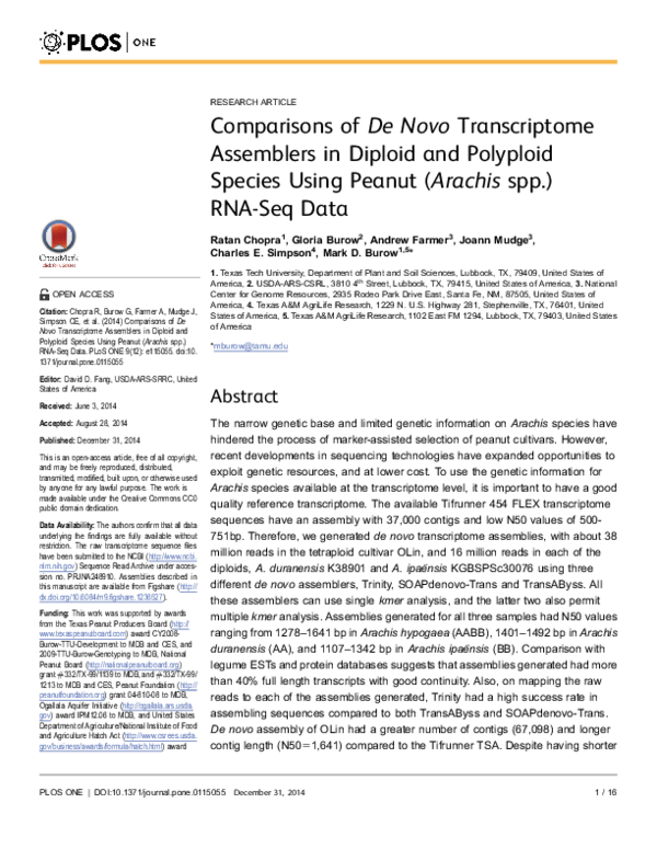 (PDF) Comparisons of De Novo Transcriptome Assemblers in Diploid and ...