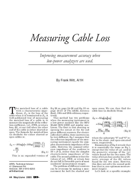 (PDF) Measuring Cable Loss