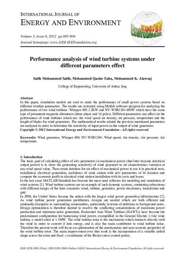 (PDF) INTERNATIONAL JOURNAL OF ENERGY AND ENVIRONMENT Performance ...