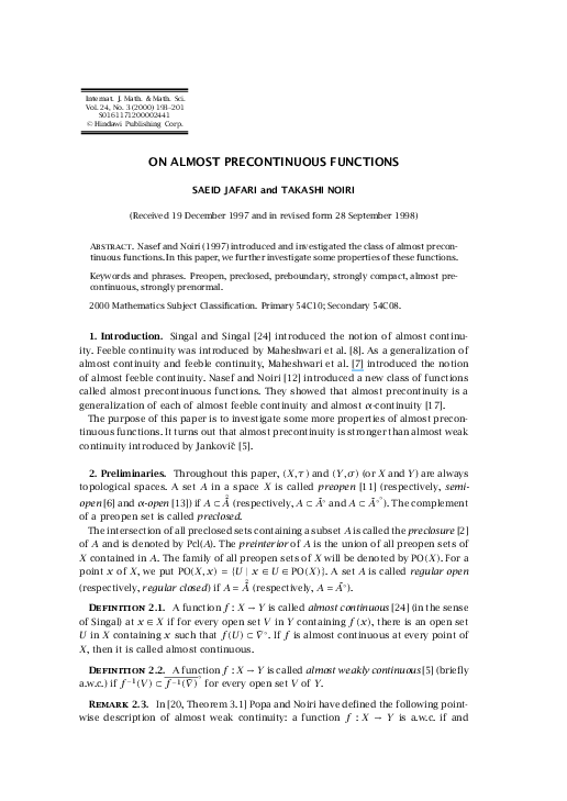(PDF) On almost precontinuous functions