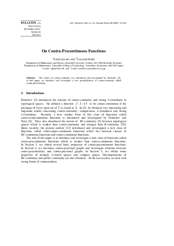 (PDF) On Contra-Precontinuous Functions