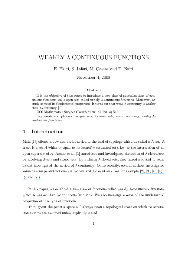 (PDF) Weakly λ-continuous functions