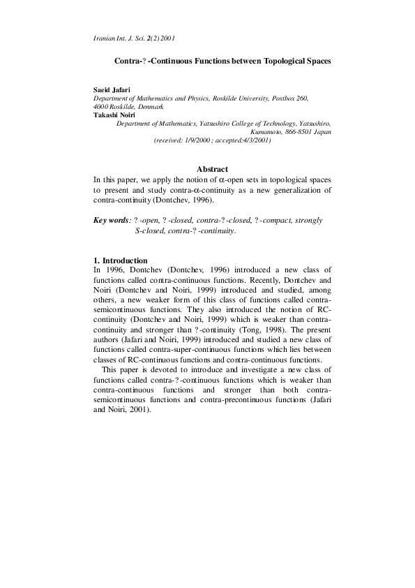 (PDF) Contra-?t -Continuous Functions between Topological Spaces