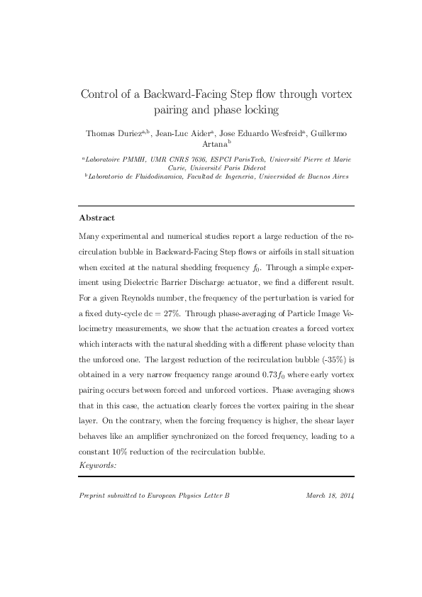 (PDF) Forcing the shear layer of a backward-facing step flow using DBD plasma actuator