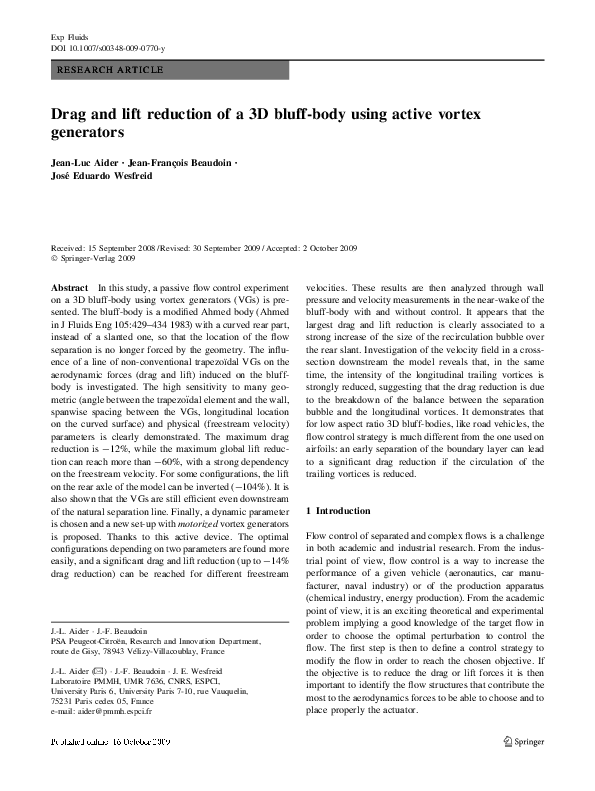 (PDF) Drag and lift reduction of a 3D bluff-body using active vortex ...