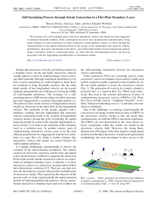 (PDF) Self-Sustaining Process through Streak Generation in a Flat-Plate ...