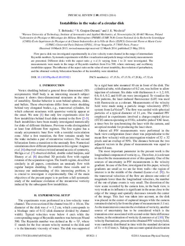 (PDF) Instabilities in the wake of a circular disk