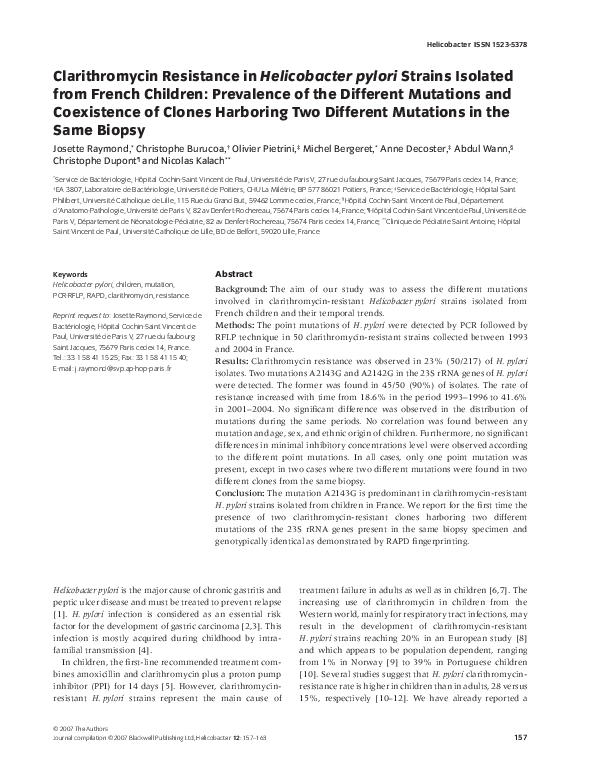 (PDF) Clarithromycin Resistance in Helicobacter pylori Strains Isolated ...