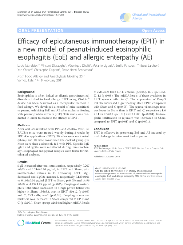 (PDF) Efficacy of epicutaneous immunotherapy (EPIT) in a new model of ...