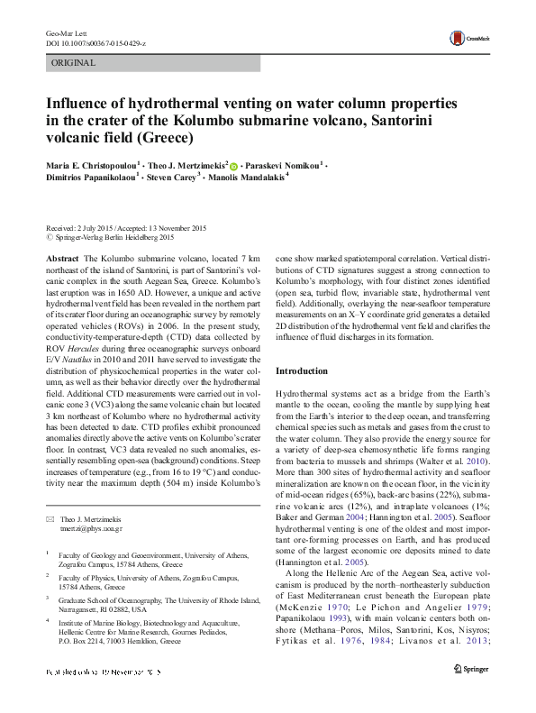 (PDF) Influence of hydrothermal venting on water column properties in ...