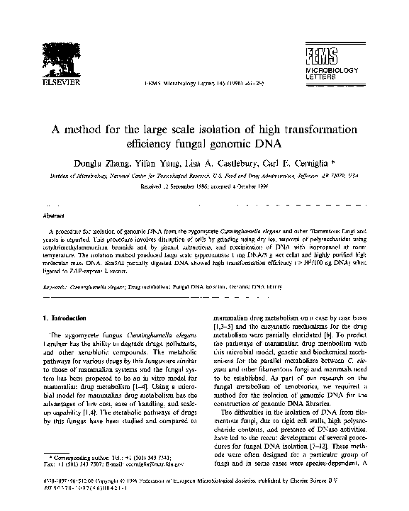 Rapid And Efficient Method For The Extraction Of Fungal And Oomycetes Genomic Dna Global
