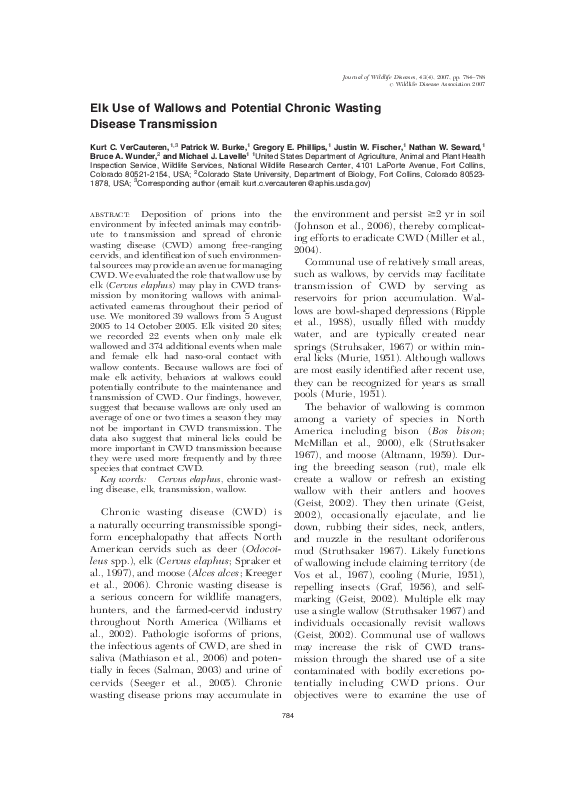 (PDF) Elk Use of Wallows and Potential Chronic Wasting Disease ...