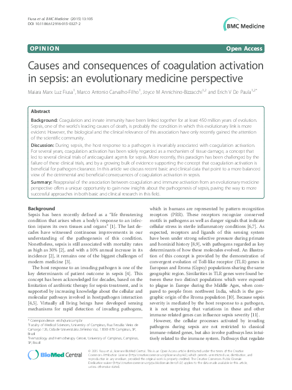 (PDF) Causes and consequences of coagulation activation in sepsis: an ...