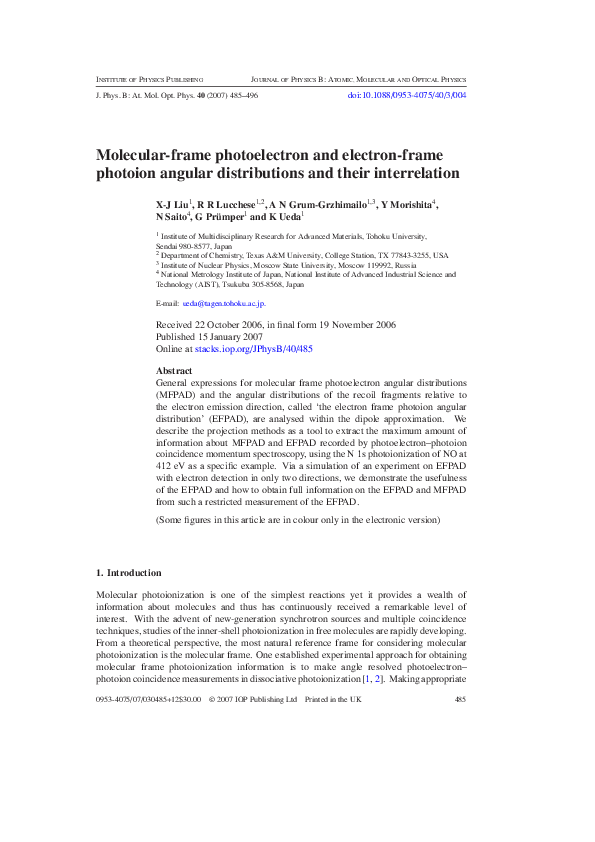 (PDF) Molecular-frame photoelectron and electron-frame photoion angular distributions and their ...