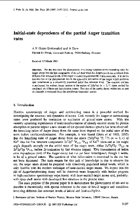 (PDF) Initial-state dependence of the partial Auger transition rates