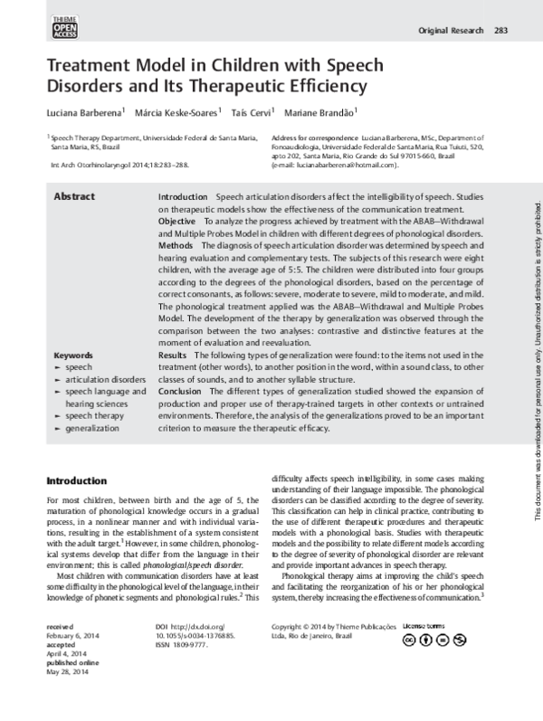 (PDF) Treatment Model in Children with Speech Disorders and Its ...
