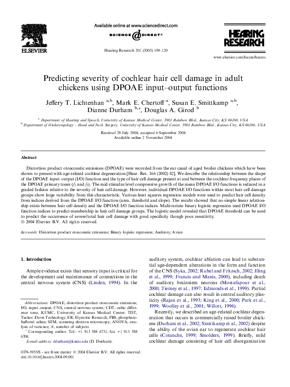 (PDF) Predicting severity of cochlear hair cell damage in adult ...