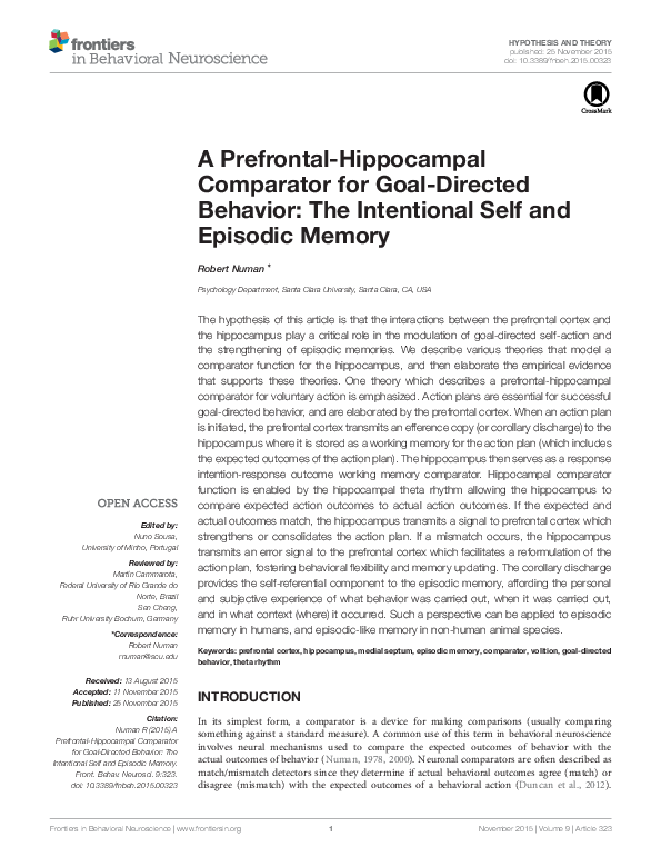 (PDF) A Prefrontal-Hippocampal Comparator for Goal-Directed Behavior ...