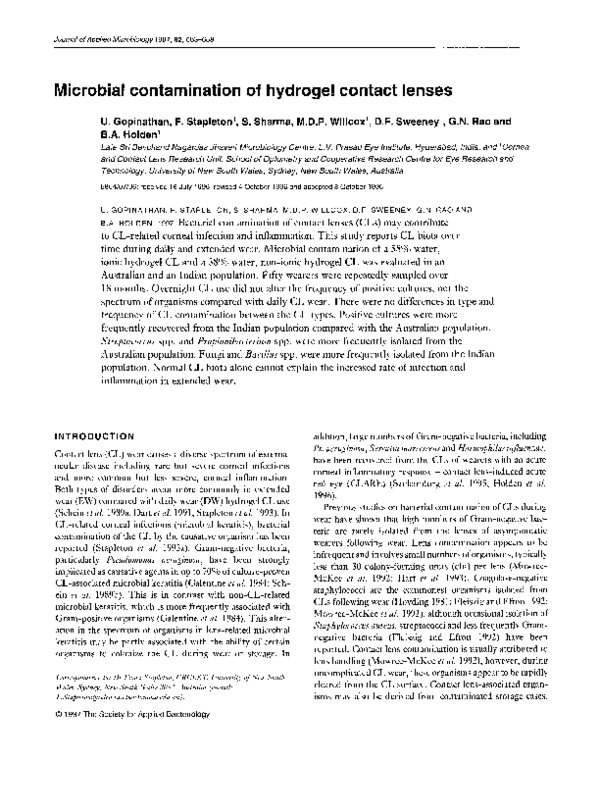 (PDF) Microbial contamination of hydrogel contact lenses