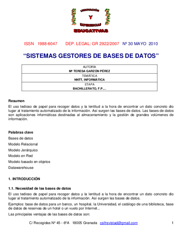 (PDF) " SISTEMAS GESTORES DE BASES DE DATOS