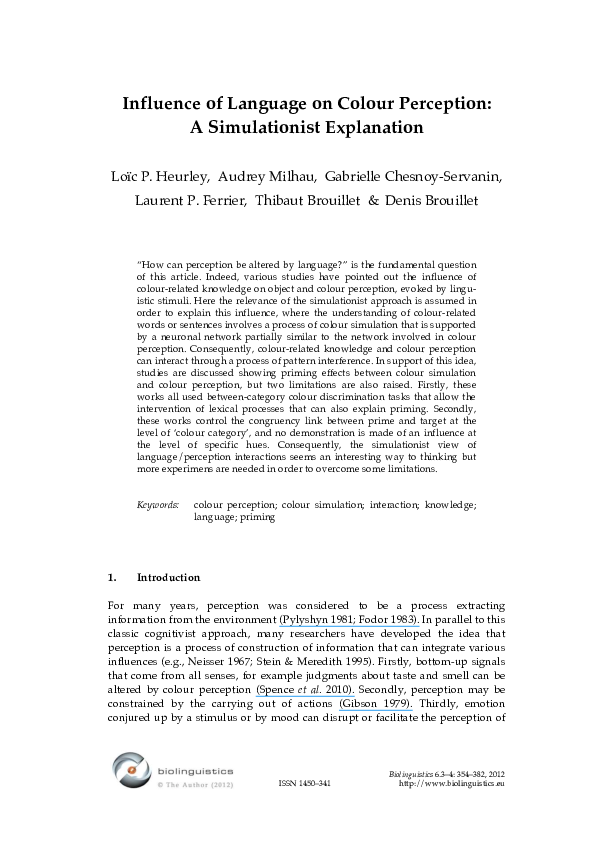 (PDF) Influence of Language on Colour Perception: A Simulationist ...