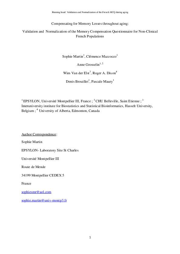 (PDF) Compensating for memory losses throughout aging: validation and ...
