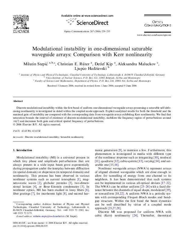 (PDF) Modulational instability in one-dimensional saturable waveguide arrays: Comparison with ...