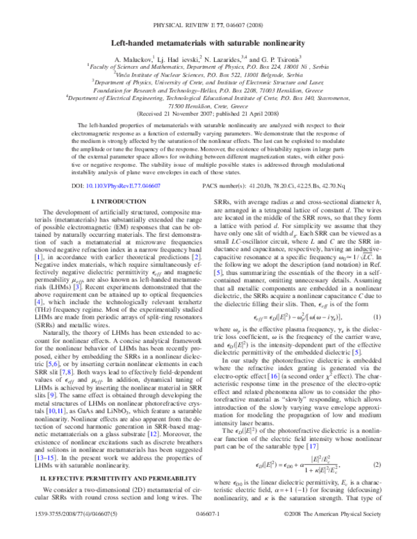 (PDF) Left-handed metamaterials with saturable nonlinearity