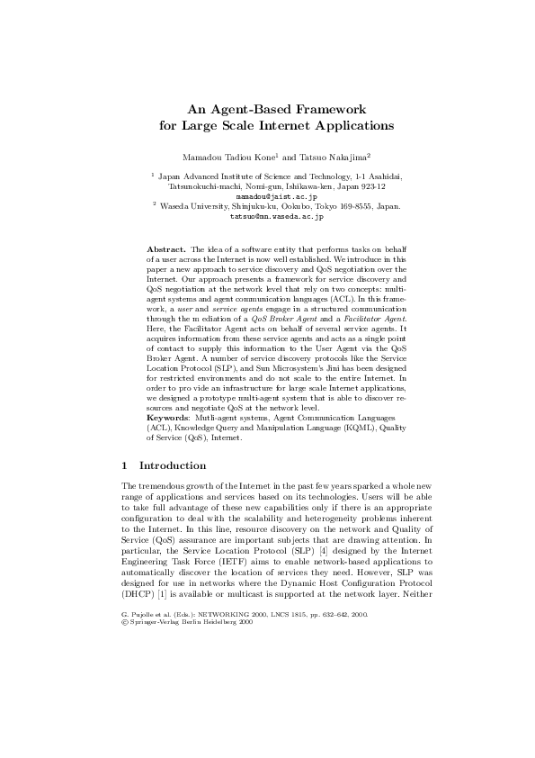 Pdf An Agent Based Framework For Large Scale Internet Applications