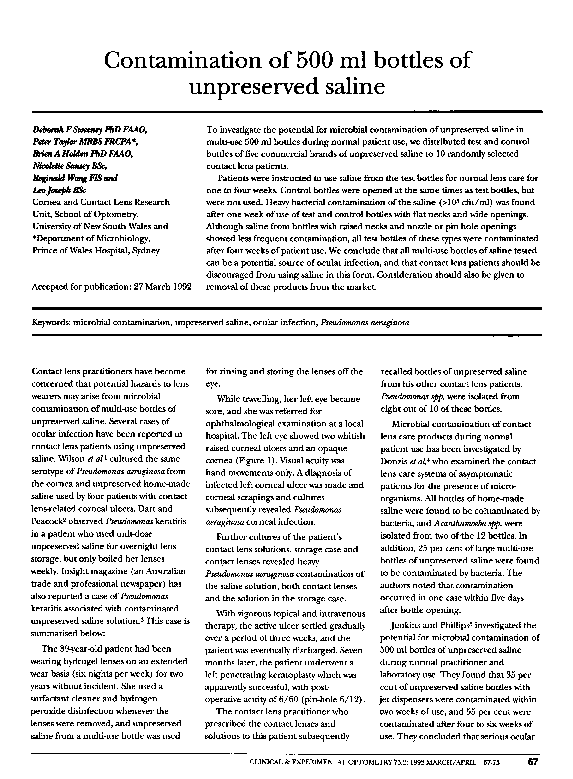 (PDF) Contamination of 500 ml bottles of unpreserved saline | Deborah ...