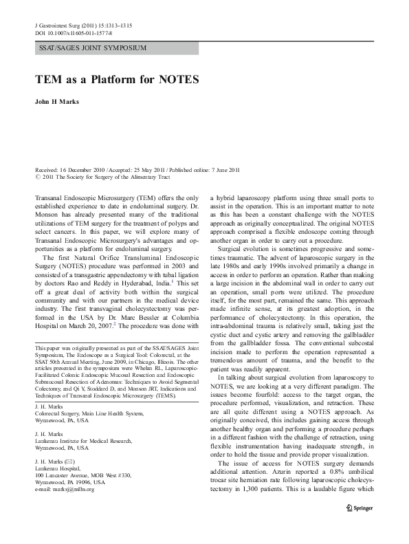 (PDF) TEM as a Platform for NOTES