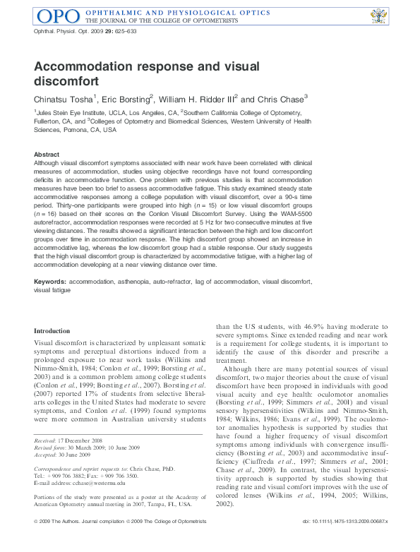 (PDF) Accommodation response and visual discomfort