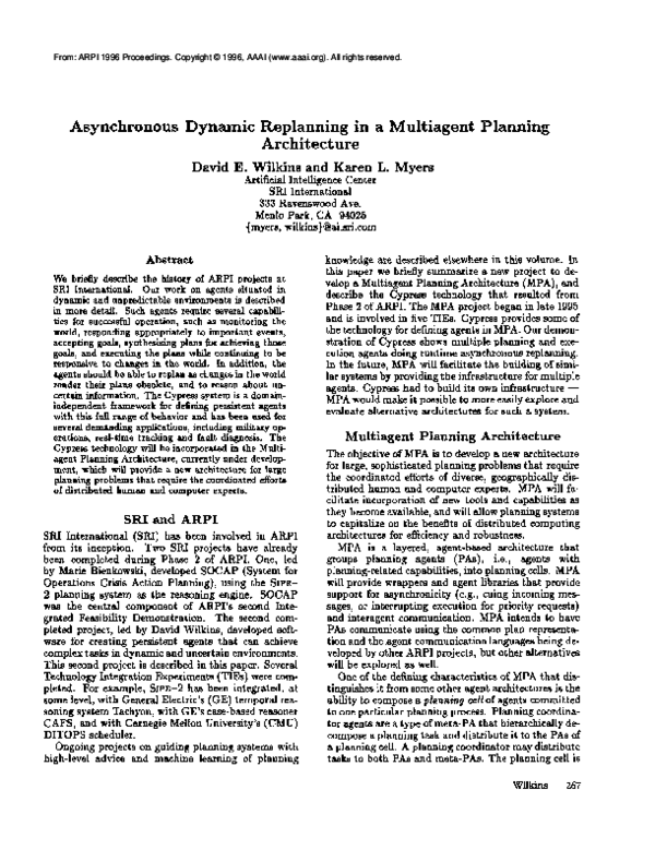 (PDF) Asynchronous dynamic replanning in a multiagent planning architecture