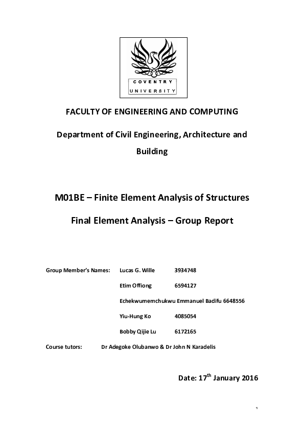 (PDF) FACULTY OF ENGINEERING AND COMPUTING Department of Civil ...