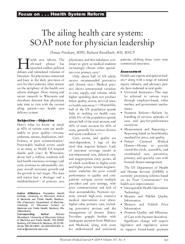 (PDF) The ailing health care system: SOAP note for physician leadership