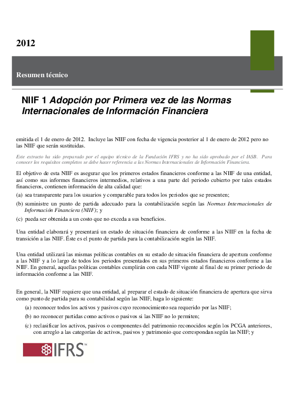 (PDF) NIIF 1 Adopción por Primera vez de las Normas Internacionales de ...