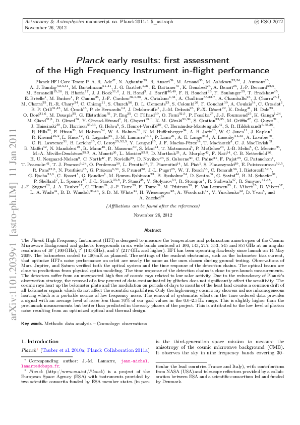 (PDF) Planck early results: first assessment of the High Frequency ...