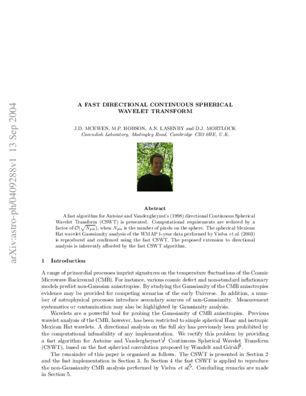 (PDF) Fast Directional Continuous Spherical Wavelet Transform Algorithms