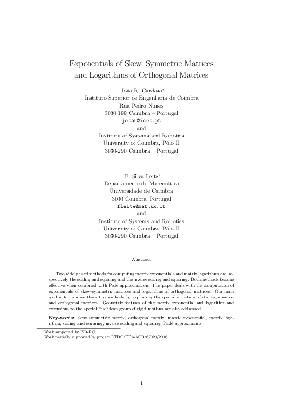 (PDF) Exponentials of skew-symmetric matrices and logarithms of orthogonal matrices