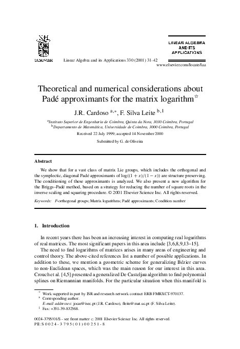 (PDF) Theoretical and numerical considerations about Padé approximants for the matrix logarithm