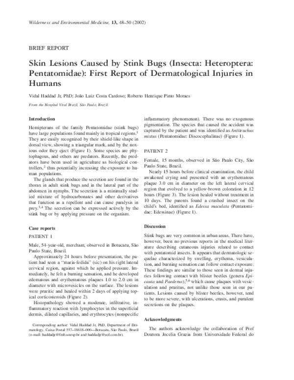 (PDF) Skin Lesions Caused by Stink Bugs (Insecta: Heteroptera ...