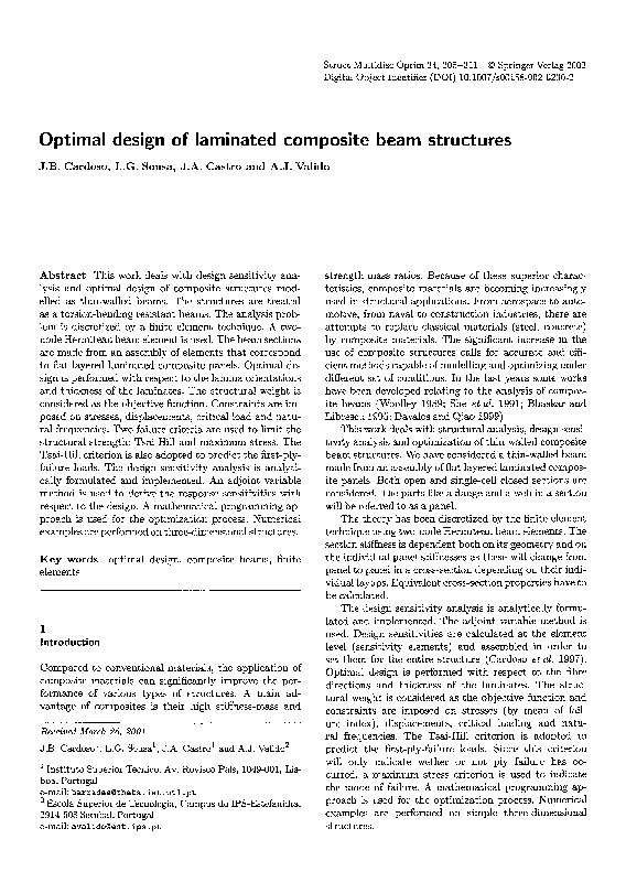 (PDF) Optimal design of laminated composite beam structures