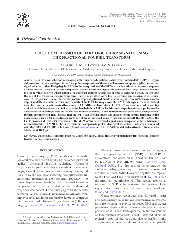 (PDF) Pulse Compression of Harmonic Chirp Signals Using the Fractional Fourier Transform