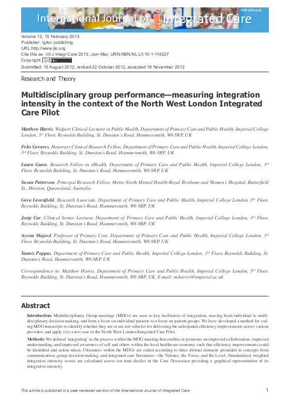 (PDF) Multidisciplinary group performance in the context of integrated ...